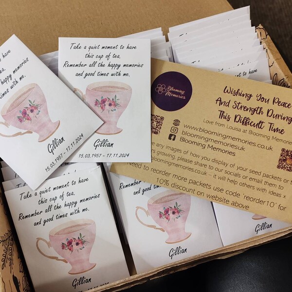 Funeral Tea Bag Cup of Tea Packets Favour Memorial Remembrance ...