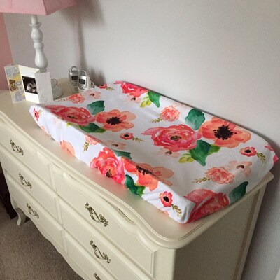 Changing Pad Cover Floral Dreams White Floral Changing Pad Coral ...