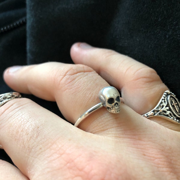 Mini Solid Silver Skull Ring, Alternative Jewellery, Small Oxidised ...