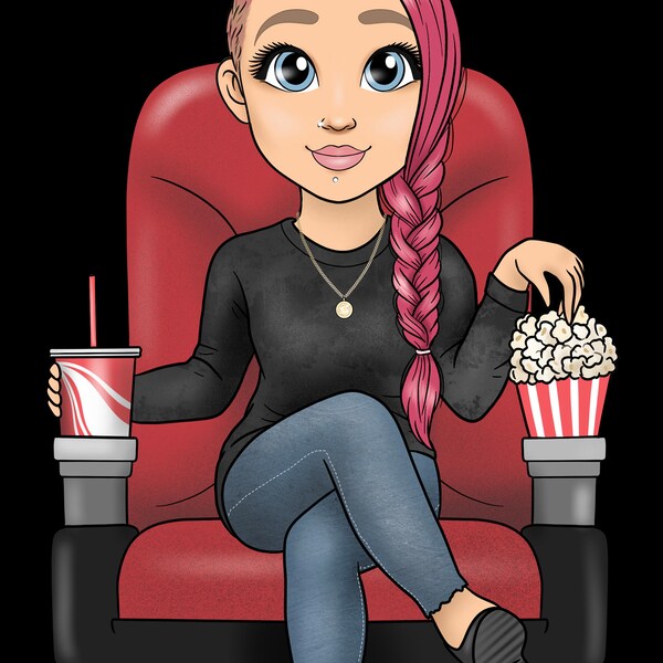 Hand Drawn Cinema Girl Clipart, Movie Theatre PNG, Movies Printable ...