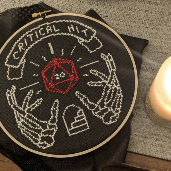 Critical Hit Cross Stitch Pattern, Game Embroidery, 20 Side Dice, Gamer ...