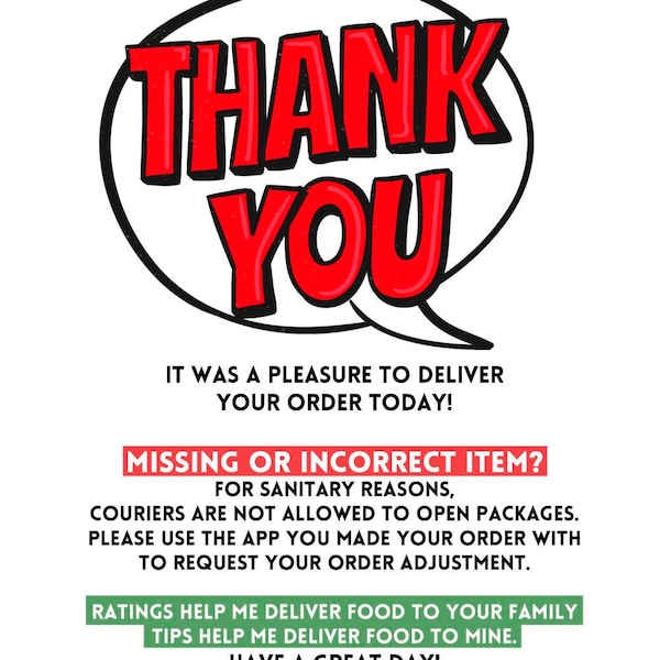 Uber Eats Delivery Driver Thank You Card, Personalized, Printable Card ...