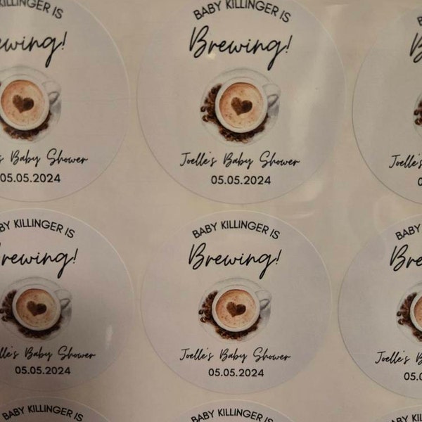 A Baby is Brewing Stickers, Coffee Baby Shower Labels, Personalized ...