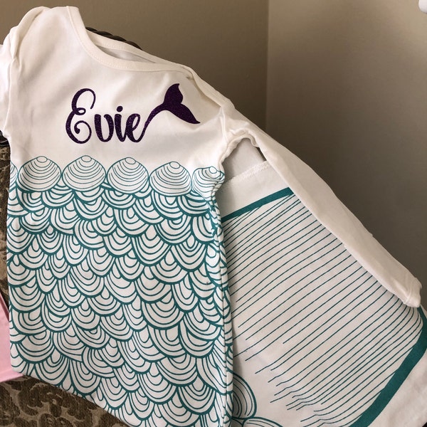 Personalized Mermaid Infant Cotton Knot Gown, Monogram Little Newborn ...