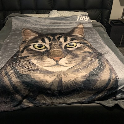 Your Cat on A Blanket, Personalized Photo Blanket, Custom Pet Portrait ...