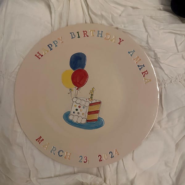 Personalized Ceramic Birthday Cake Plate, Custom Colorful Dessert Plate ...