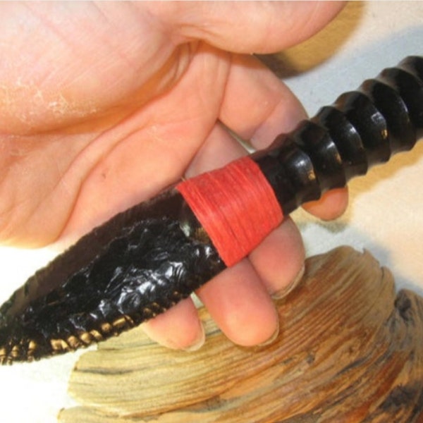 Large Knapped Glass Bowie Knife With Deer Antler Handle Flint Knapping ...