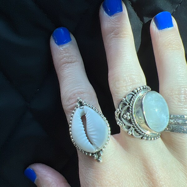 Cowrie Shell Ring, Ocean Ring, Sterling Silver Ring for Women, Bohemian ...