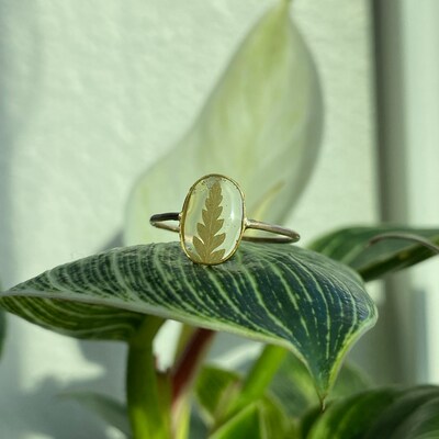 Fern Ring, Plant Ring, Botanical Ring, Pressed Fern Ring, Gold Fern ...