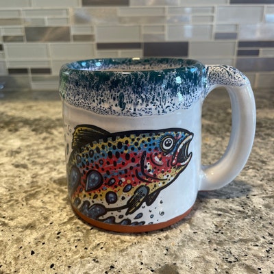 Rainbow Trout Mug With Blue and Orange Lip Drip - Etsy