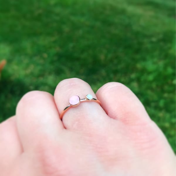 Rose Quartz Rainbow Moonstone Ring in Rose Gold - Etsy