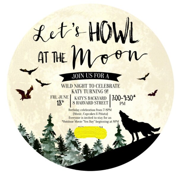 Howl at the Moon, Wolf Invite, Circle Shaped Invitation, Enchanted ...