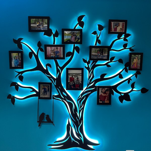 Led Family Tree, Large Family Photo Collage, Wooden Family Tree With ...