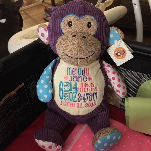 Personalized Stuffed Animal Baby Cubbies - Purple Monkey - Embroidered ...