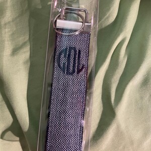 Navy Blue Herringbone Mini Keychain Personalized With Monogram ...