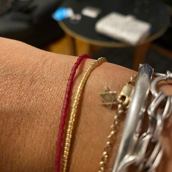 Red String Bracelet, Gold and Red Seed Bead Bracelet, Minimalist Thin ...