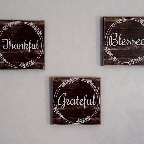 Thankful,grateful,blessed Rustic Signs,set of 3,rustic Home Decor ...