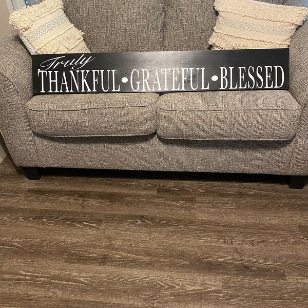Large Thankful Grateful Blessed Sign / Farmhouse Decor / Hand Painted Farmhouse Sign / Thankful ...