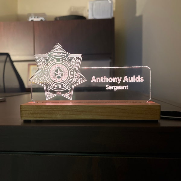 Personalized Police Officer LED Light Desk Name Plate and Business Card ...