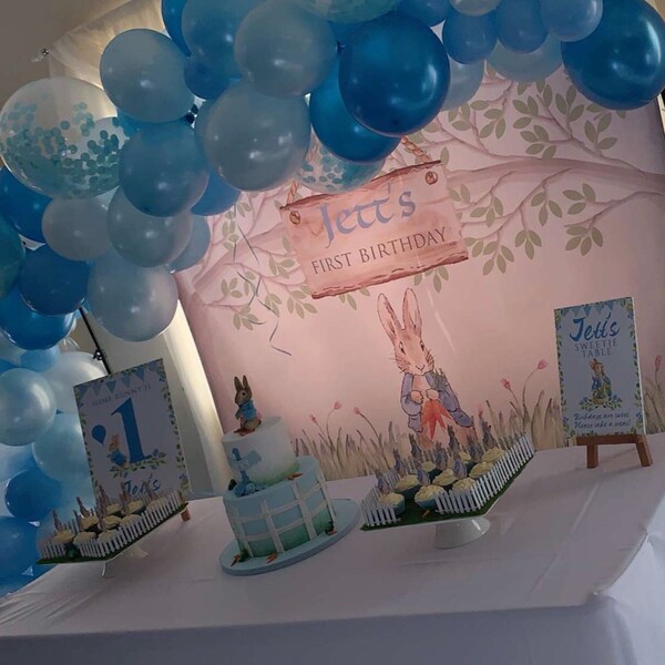 Peter Rabbit Backdrop, Bunny Birthday Backdrop, First Birthday, Baby ...
