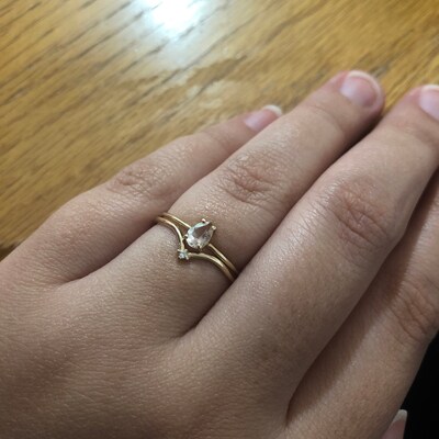 14K Gold swoop Ring, Diamond Ring, Diamond Chevron Ring, V Ring, Curved ...