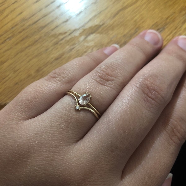 14K Gold "swoop" Ring, Diamond Ring, Diamond Chevron Ring, V Ring ...