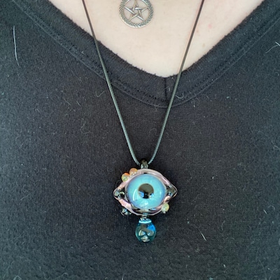 Glass Eye Pendant Flameworked Boro Yellow Iris Blue Casing - Etsy