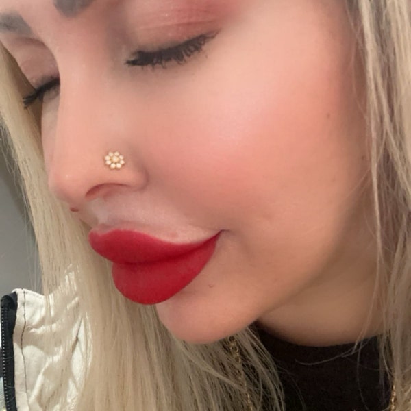 CZ Nose Stud L Shape Nose Stud 16 G Nose Screw Big Nose Stud Flower ...