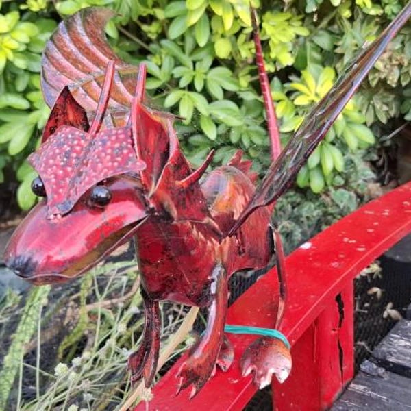 Metal Red Dragon Garden Sculpture - Etsy UK