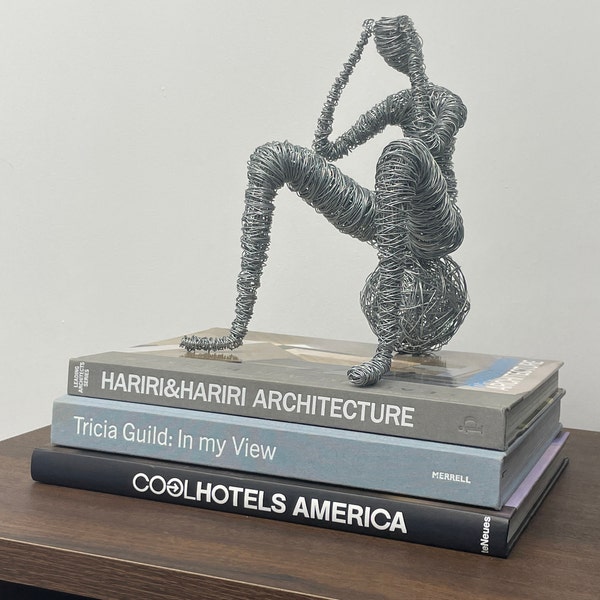 Living Room Decorating Idea, Thinking Man Wire Sculpture, Modern 3D Art ...
