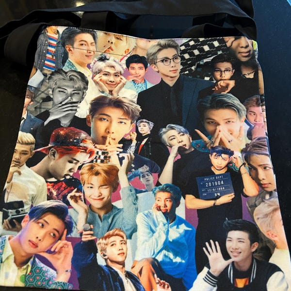 BTS Collage Apron W/ Pockets K-pop Kitchen Tie-back Purple Bangtan ARMY Gift Jin Jimin Jhope ...