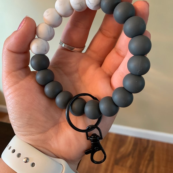 Boho Rainbow Wristlet Keychain | Bracelet Keychain | Silicone Bead ...