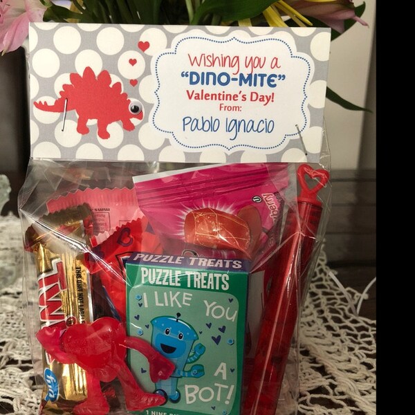 Printable Valentines - Boy's Dinosaur Valentine Treat Bag Toppers - Boy ...