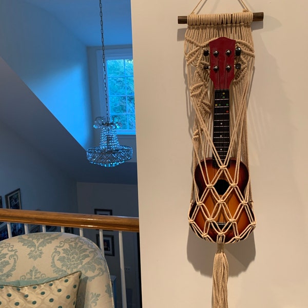 Boho Ukulele Leaves Wall Hanging, Ukulele Holder, Modern Wall Decor ...