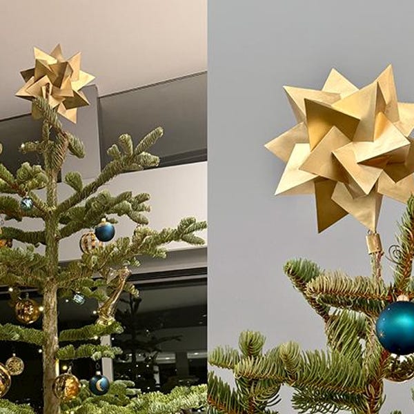 10" White Glitter Christmas Tree Topper, Handmade Paper With 60 Faces ...