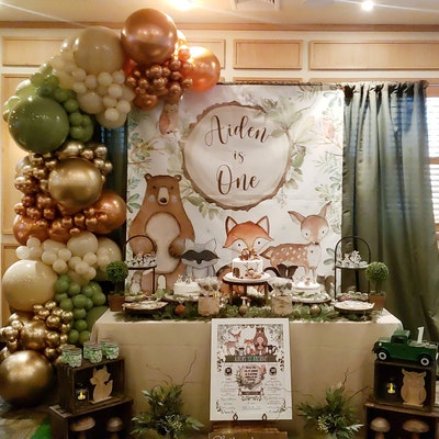 Greenery Woodland Birthday Milestone Poster. Rustic Forest Animals ...