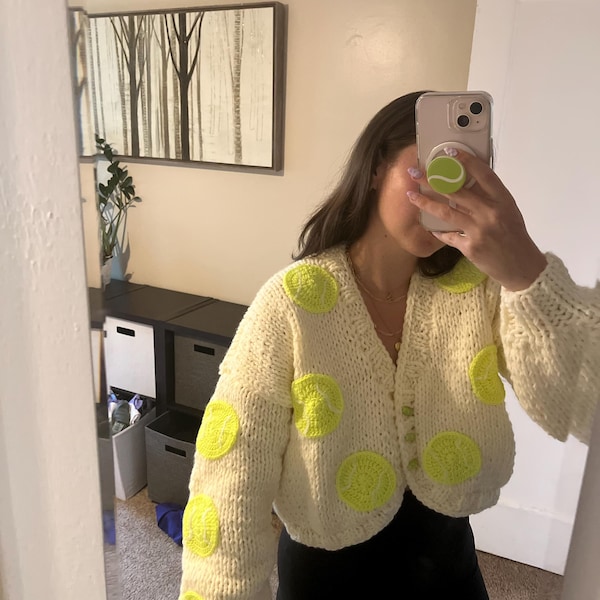 Lemon Embroidery Sweater, Woman Trendy Cardigan, Slice Oversized Crop ...