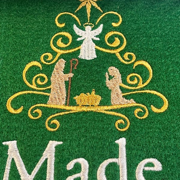 Nativity Christmas Tree Embroidery Design, Angel Star Jesus Religious ...