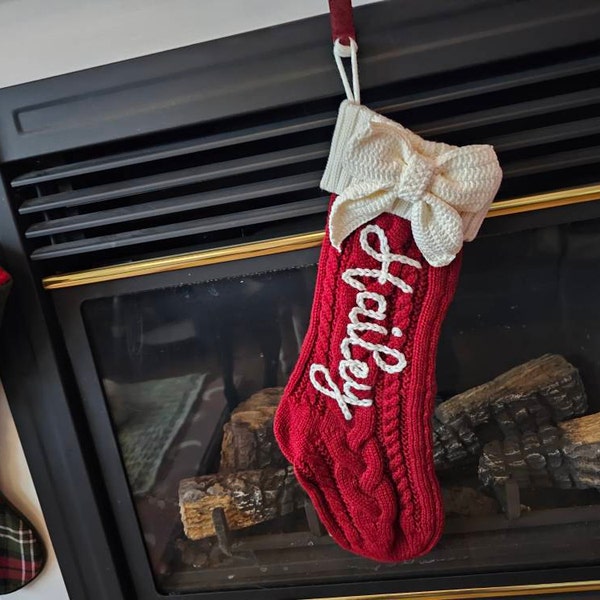Blue Bow Personalized Christmas Stocking,hand-embroidered Holiday ...