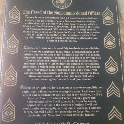 Army NCO Creed Leatherette or Wood Plaque Induction, Promotion, Soldier ...