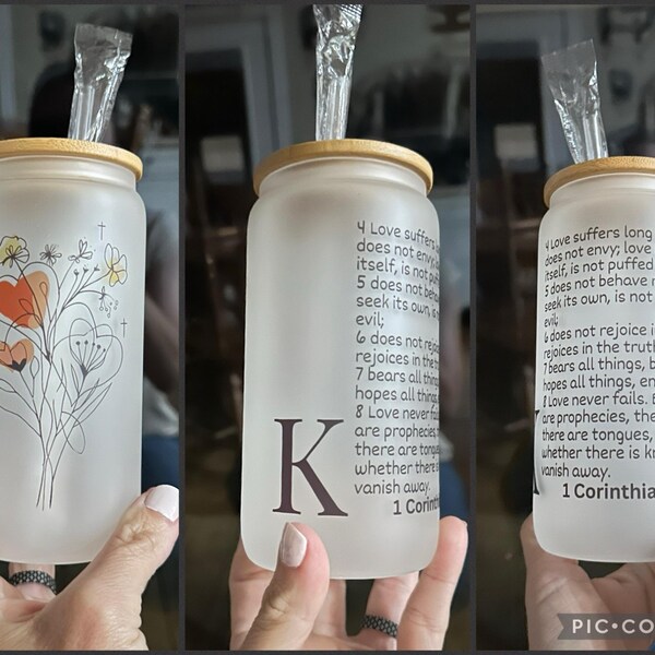 Scripture Verse Glass Tumbler, Bible Verse Custom Flower Iced Coffee ...