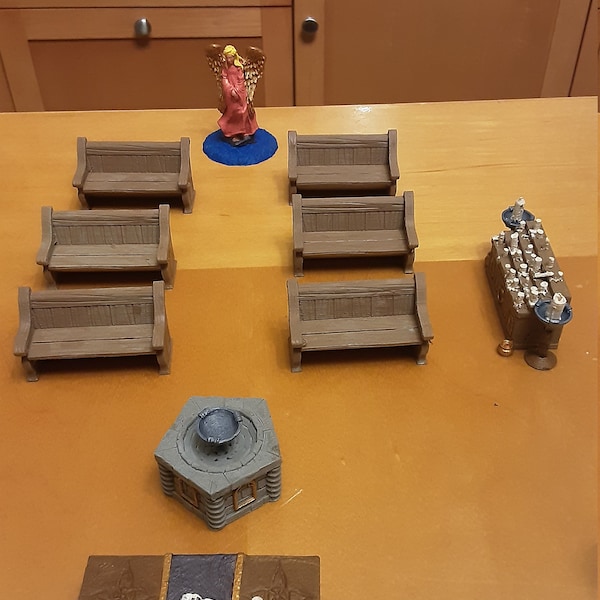 Dnd Church Chapel Altar Font and Pews Set Tabletop Terrain Miniature ...