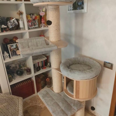 SILVER GREY Chenille Corduroy 5pc Cat Tree Bed Replacement Set to Fit ...