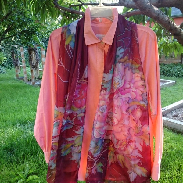 Iris Batik Silk Satin Scarf, Hand Painted Silk, Gift Women, Birthday ...