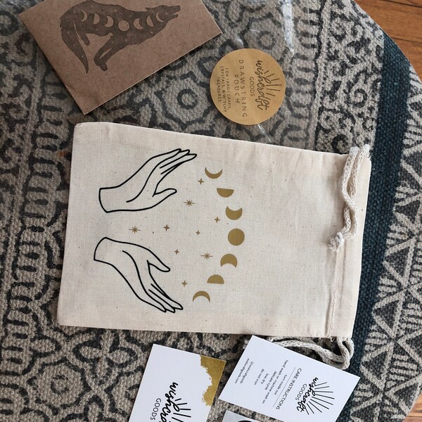 Moon Witch Drawstring Pouch Bag for Tarot Cards, Crystals, Witchy ...