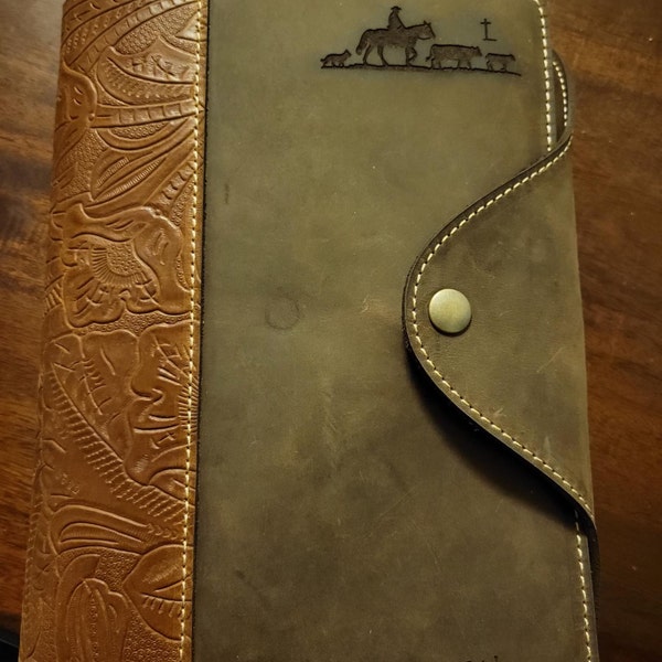 Custom Leather BIBLE Cover PERSONALIZED, Floral Embossed Leather Bible ...