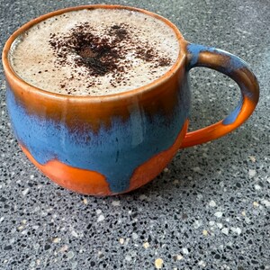 Tall Orange and Blue Ceramic Mug - Etsy