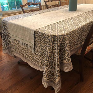 Sage Green Floral Tablecloth, Block Printed Tablecloth, Cotton Table ...