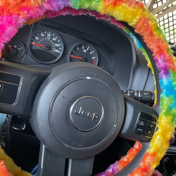 Fuzzy Soft Bright Rainbow Tie Dye Rosebud Swirls Steering Wheel Cover ...