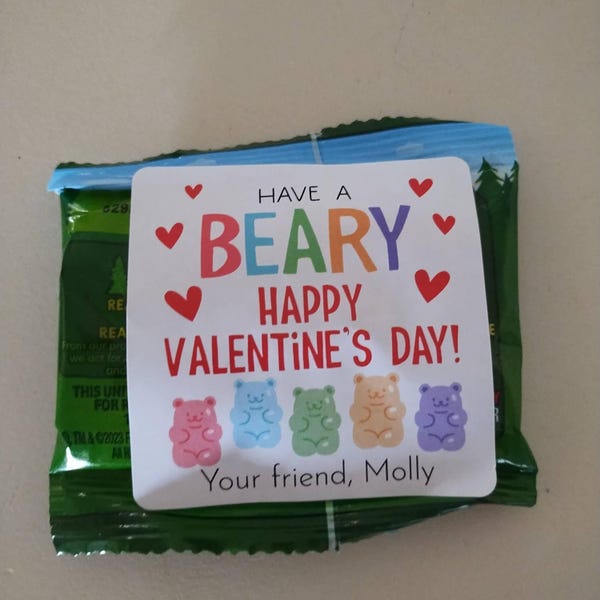 Kids Classroom Valentine Stickers - Gummy Bear Fruit Snack Valentine ...